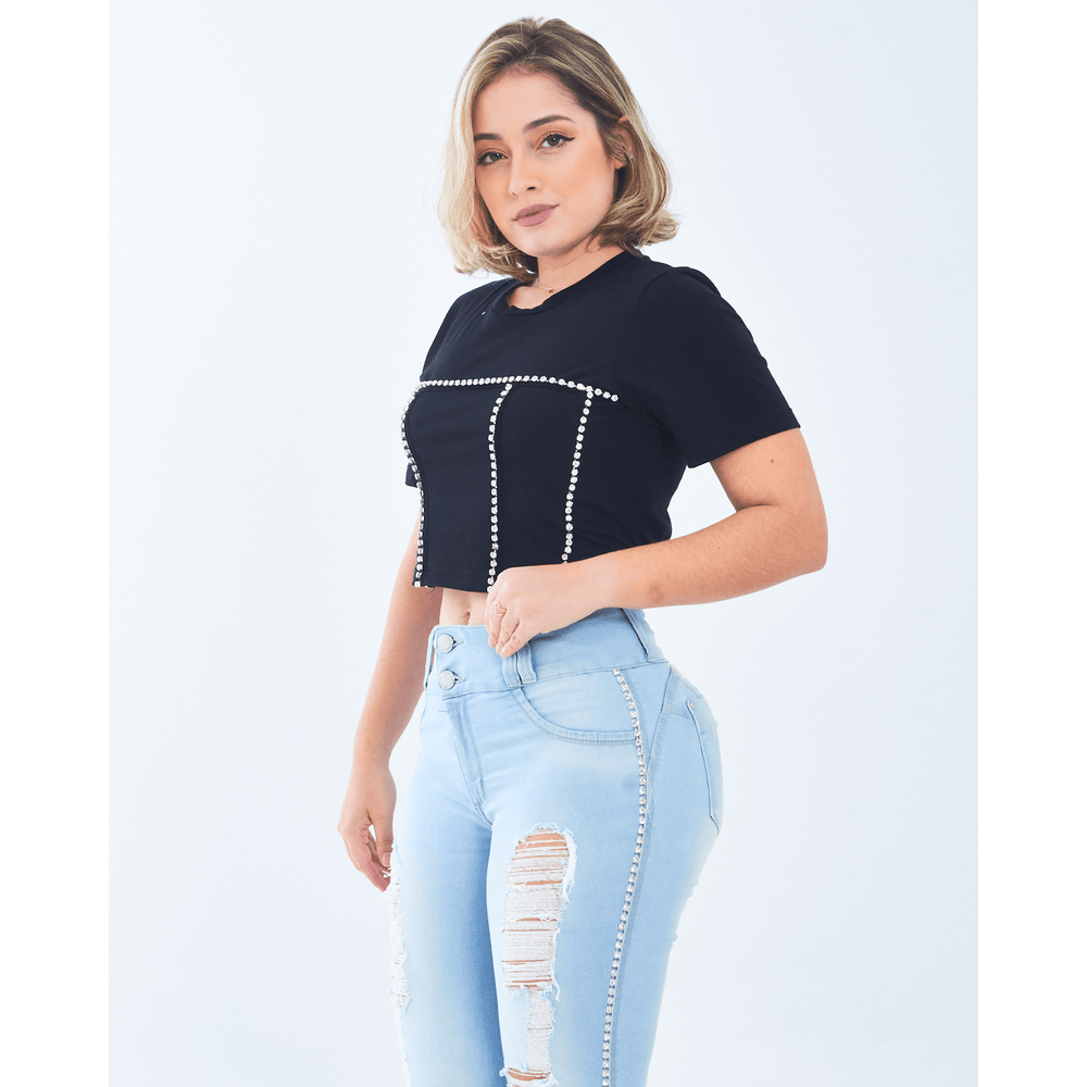 Cropped Feminino em Strass Love It - 43134 - modamix